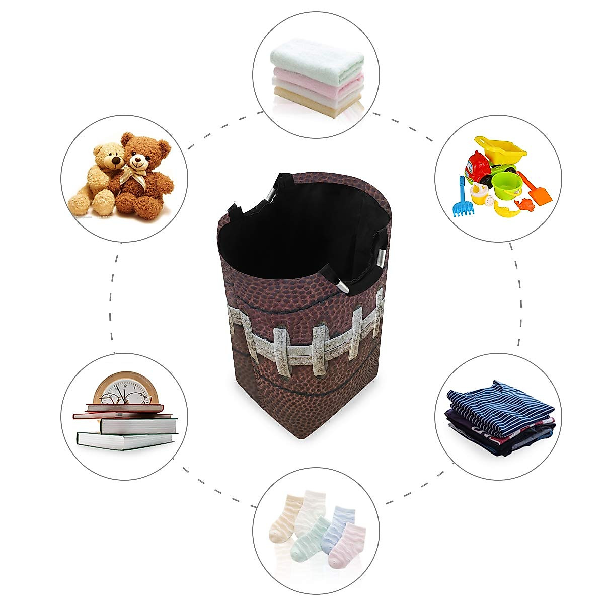 Laundry Storage Basket American Football Laces Close Up Laundry Hamper Collapsible Organizer for Kids Toy Dirty Cloth Dorm Bag with Handle