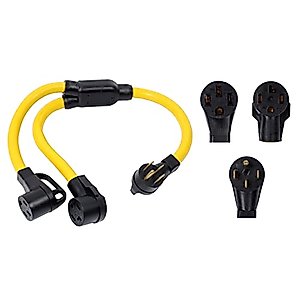 ONETAK NEMA 14-50P to 2 Outlet 14-30R 14-50R Y Splitter 3 Feet STW 6 AWG 120V/240V 4 Prong Male Plug Female Outlet Receptacle Welder Generator Dryer EV Charger Power Cord Adapter