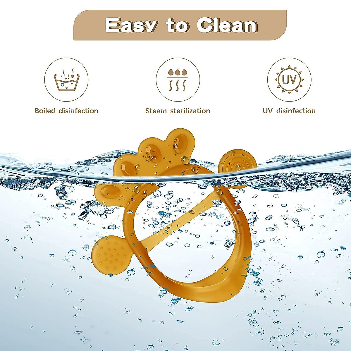 Termichy Teething Toys for Babies 0-6 Months, Soft Baby Teether for Soothe Babies Sore Gums for New Born Breast Feeding Babies, Freezer Safe BPA-Free Hands Free Design(Amber,1 Pack)