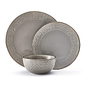 Pfaltzgraff Emma 12 Piece Dinnerware Set, Service For 4, Gray