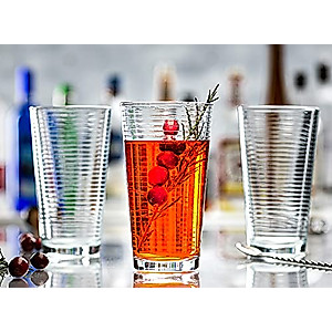 Le'raze Set of 16 Heavy Base Ribbed Durable Drinking Glasses Includes 8 Cooler Glasses (17oz) and 8 Rocks Glasses (13oz) - Clear Glass Cups - Elegant Glassware Set. Cordial Glasses