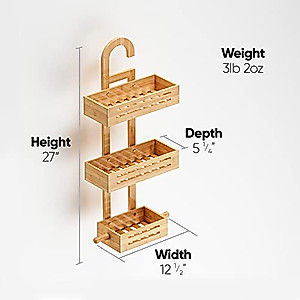 3 Tray Bamboo Shower Caddy, The Perfect Over Shower Head Or Over Door Shower Caddy. Unique Among Shower Caddies, It Comes With An Additional Hook, Allowing It To Be Hung Anywhere In Your Shower