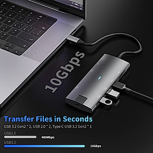 USB C Docking Station 10Gbps,USB 3.2 Gen 2 10Gbps Data Port,8 in 1 USB C Hub w/ 4K@60Hz HDMI,Gigabit Ethernet,PD 100W,USB-C 3.2 10Gbps Data,Dock for MacBook Pro/Air iPad Pro M2 M1,Surface Pro,XPS