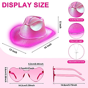12 Pack Cowboy Hat with Bandanna Heart Sunglasses LED Cowboy Hat Bulk Flashing Cowboy Hat for Adult Party Costume(Pink)