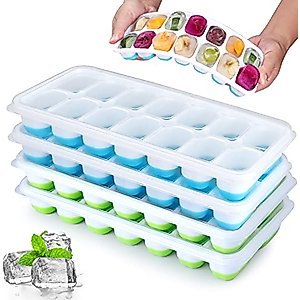 Silicone Ice Cube Tray, 4 Pack Easy-Release & Flexible 14-Ice Cube Trays with Spill-Resistant Removable Lid, Stackable Ice Trays with Covers for Freezer, Cocktail