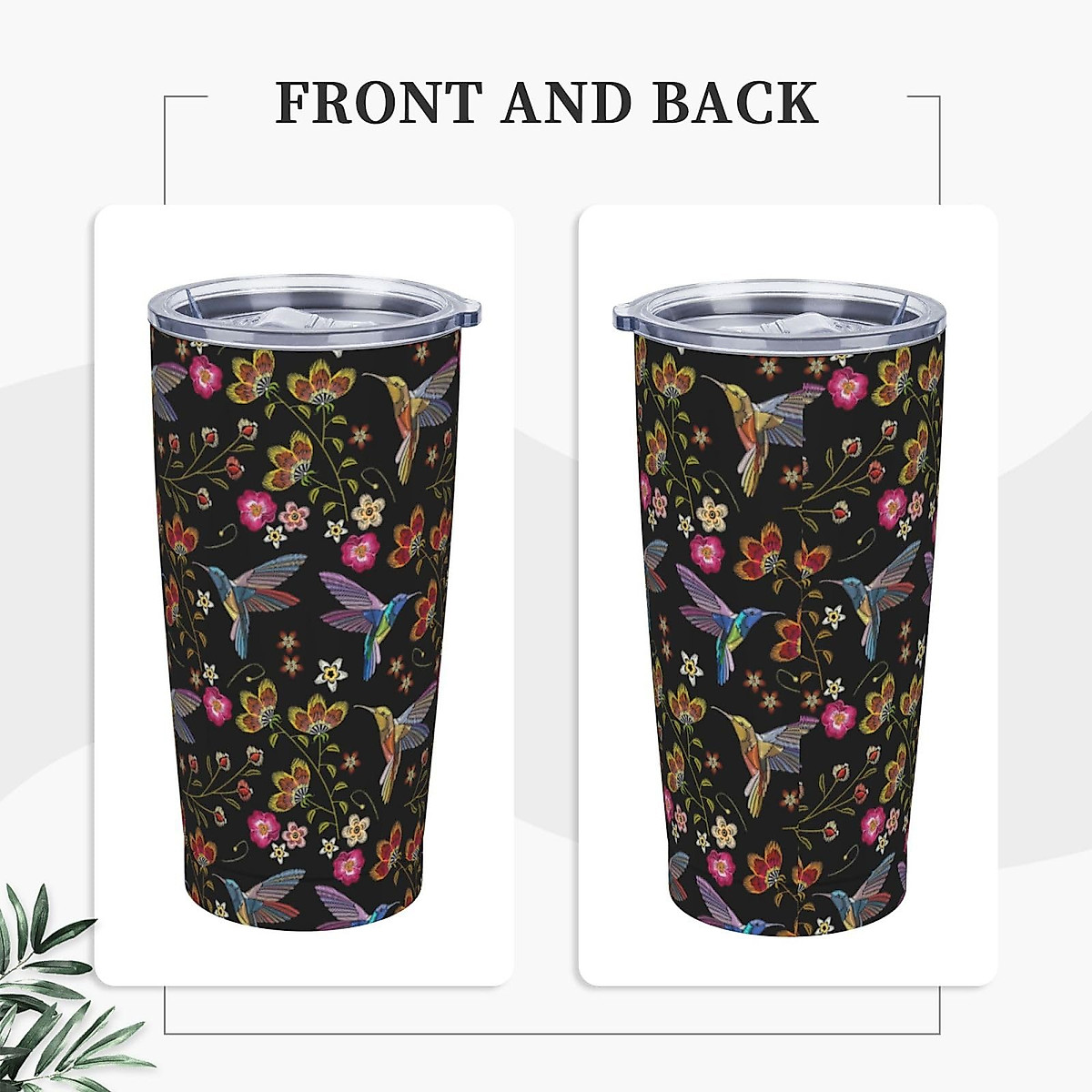 20oz Tumbler Colorful Bird Flowers Double Wall Vacuum Insulated Coffee Mug with Lid and Metal Straw Brush Reusable Stainless Steel Water Bottle Travel Cup Gifts for Car Ice Drinks Hot Beverage
