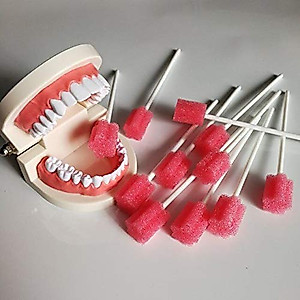 MUNKCARE Disposable Oral Foam Swab with Mint Flavored, Individually Wrapped, Red, Box of 50 Counts