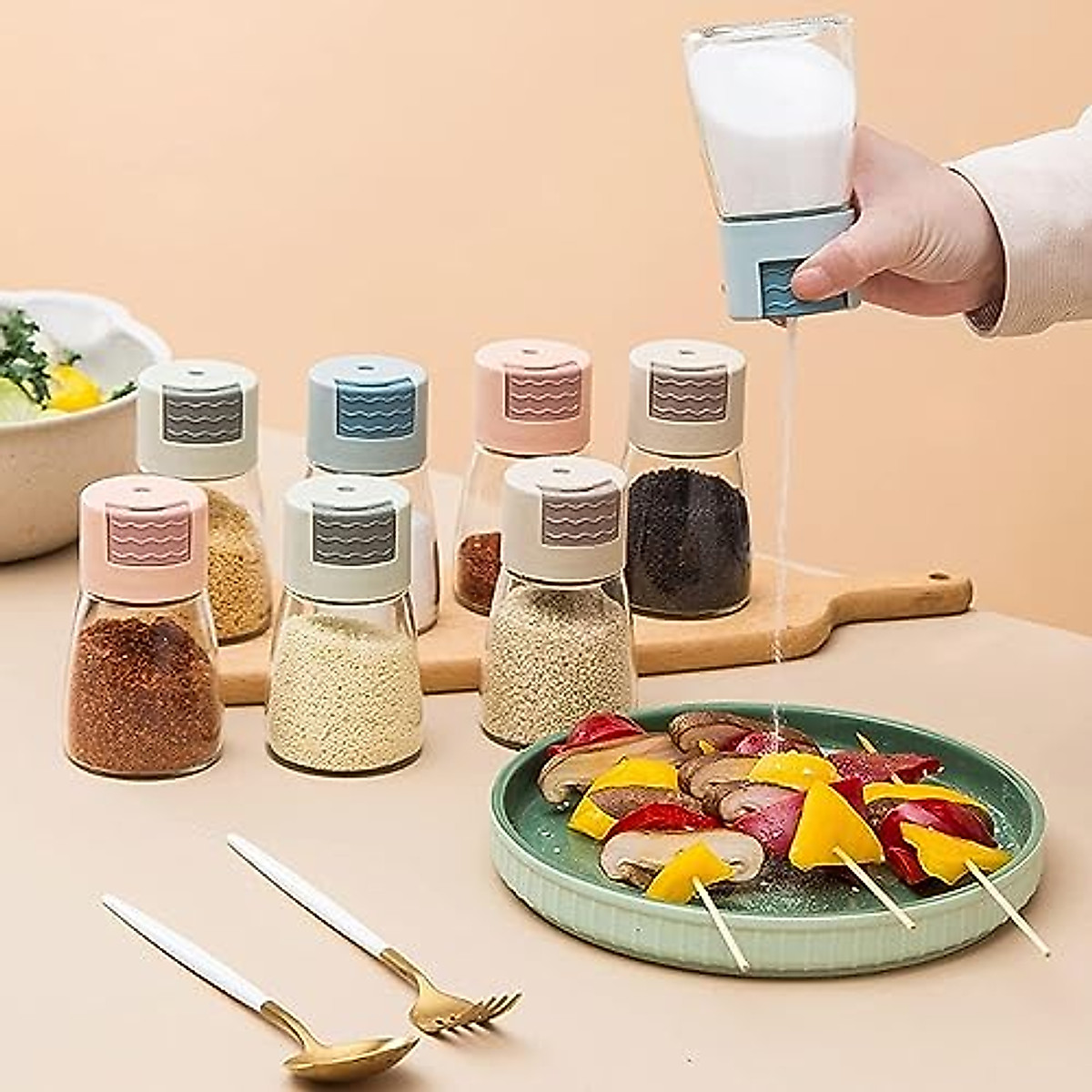 Moisture Proof Salt And Pepper Shakers Precise Quantitative Push Type,Quantitative Seasoning Bottle,Precise Quantitative Push Type (2Pcs-A)
