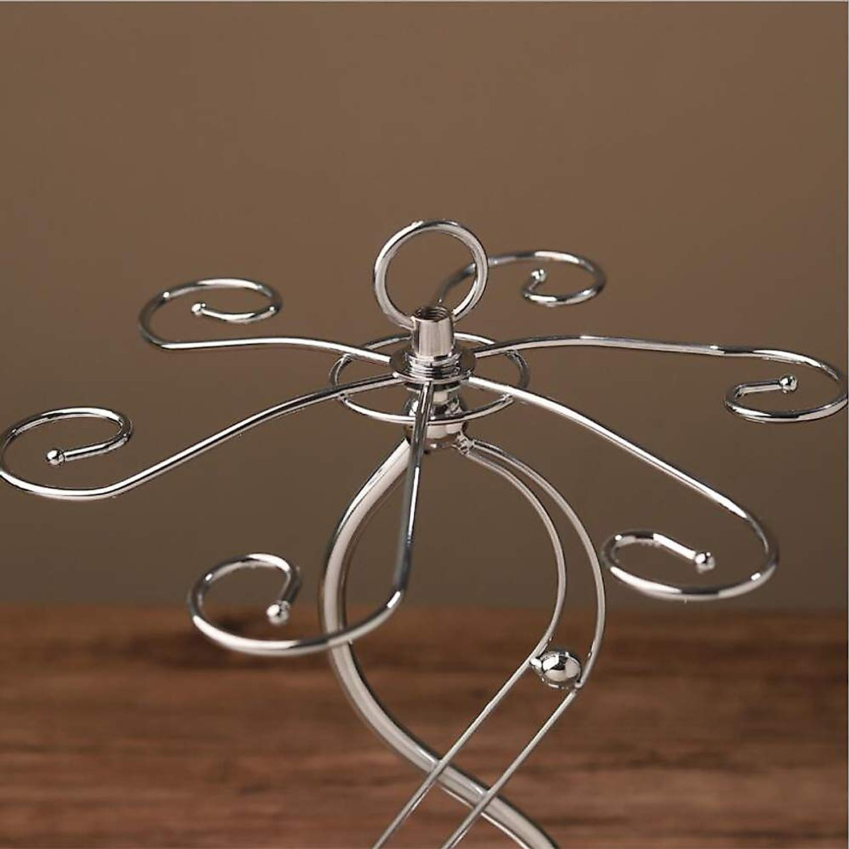 6 Hooks Silver Metal Red Wine Glass Cup Rack Holder Stand,Upside Down Wrought Iron Wine Stemware Glass Holder Air Drying System Tree Display