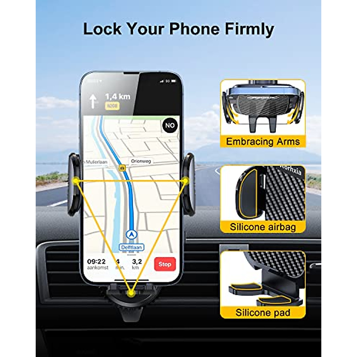 Rorhxia Car Vent Phone Mount, [Never Blocking Vent, Enjoy The Comfort of The A/C] Hands-Free Universal Extension Clip Air Vent Phone Holder Car Fit for All Phones iPhone Samsung More
