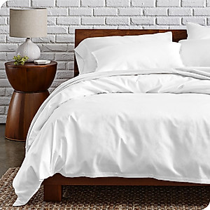 Bare Home 100% Organic Cotton Full/Queen Duvet Cover Set - Crisp Percale Weave - Lightweight & Breathable - Cooling Duvet Cover Set (Full/Queen, White)