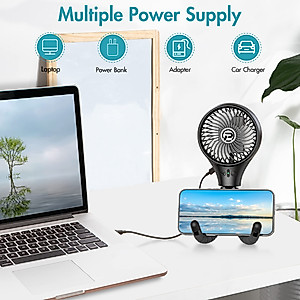 Auto Oscillating Stroller Fan, Battery Operated Fan, Portable Fan with Flexible Tripod, Ultra Quiet USB Desk Fan for Stroller/Car Seat/Treadmill/Camping/Hurricane/Outage, Black