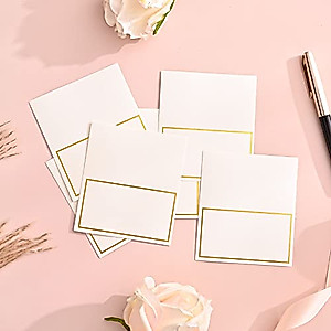 KraftiSky 100 Pack Place Cards for Table Setting with Gold Foil Border Table Tent Cards for Seating Perfect for Weddings, Dinner Parties, Banquets 2” x 3.5”