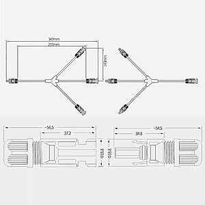 BAYM Solar Panel Y Branch 3 to 1 3M/F + 3F/M Cable Connector Parallel Solar Wire Connector Y-Type Y4 Coupler Combiner(1 Pair)
