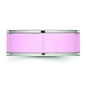 Jewelry Stores Network Stainless Steel Polished Pink Ceramic Wedding Band Breast Cancer Awareness Ring Size 8