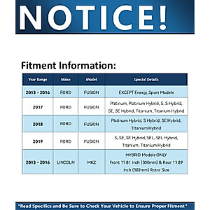 Detroit Axle - Brake Kit for 2013-2019 Ford Fusion 2013-2016 Lincoln MKZ 2014 2015 2016 Disc Brake Rotors and Ceramic Brake Pads Replacement : 11.81" inch Front and 11.89" inch Rear Rotor