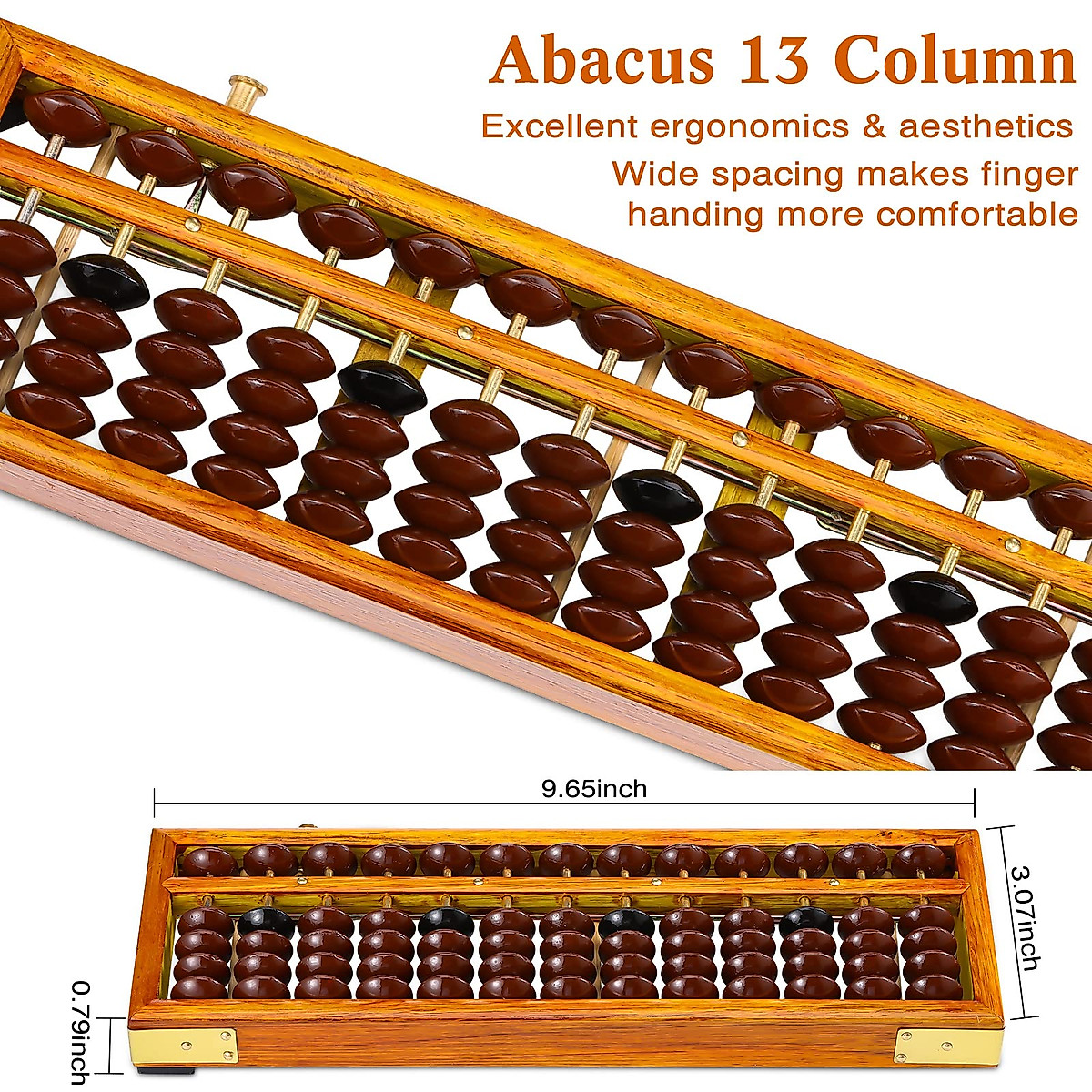 Flutesan 2 Pieces Abacus for Adults Kids Math, Wooden Abacus Japanese Chinese Soroban, 17 Column 13 Column Soroban Calculator (13 Column)