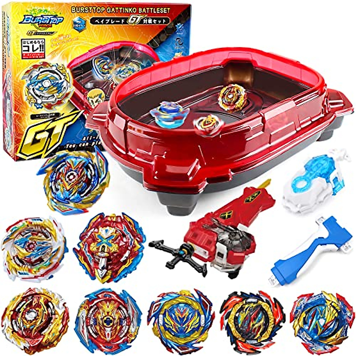 Bey Battling Top Burst Stadium Battle Set -- Complete Battle Game Set with stadium, 8 Bey Blades Toys & 2 Two-Way LR Launchers Grip Combat Battling Game Toys Birthday Gifts for 8-12 Boys Children Kids