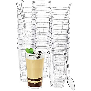 Peohud 100 Pack 3oz Plastic Dessert Cups with Spoons, Mini Dessert Shooter Cups, Disposable Parfait Appetizer Cups Shot Glasses for Desserts, Pudding, Event and Party