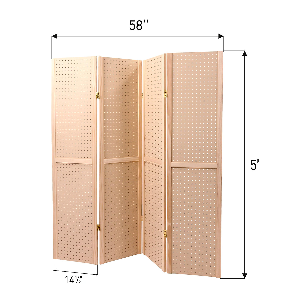 SSWBasics 5 Foot 4-Panel Folding Pegboard Display, Display Walls for Craft Shows, Privacy Screen Natural Wood Room Divider, Perfect for Trade Shows, Flea Markets, and Home Organization