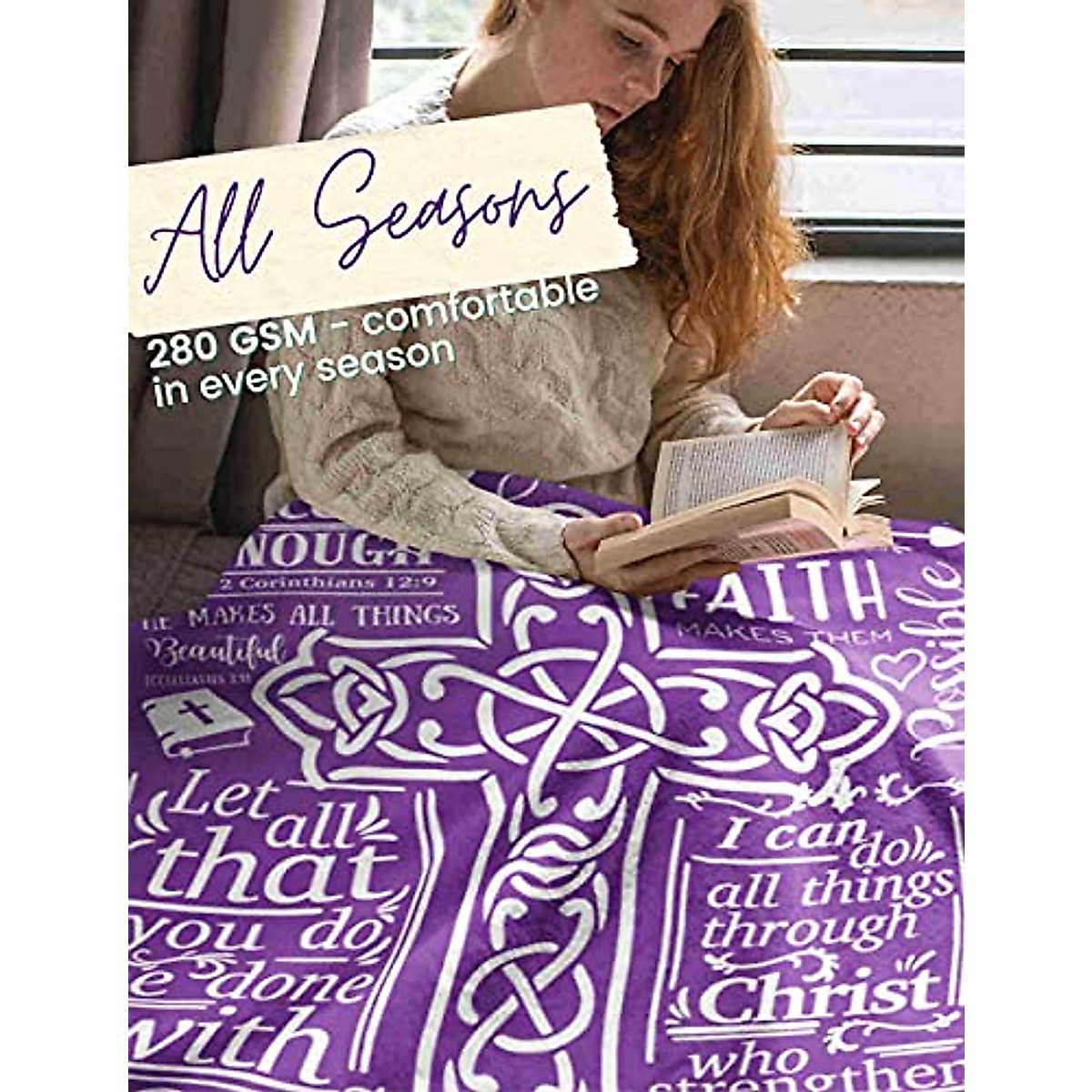 InnoBeta Christian & Religious & Spiritual Gifts, Inspirational Bible Verse Blanket for Women and Men, Flannel Throw Blanket for Christmas, Thanksgiving, Birthday, 50"x 65", Purple