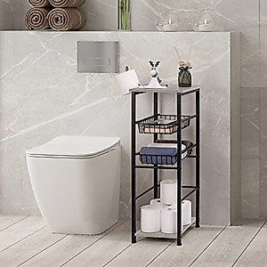 Small Bathroom Shelves, Floor Storage Cabinet with 2 Drawers, Narrow Towel Rack Organizer 4 Tiers, Modern Bathroom Storage Tower Cabinet with Tissue Bar, Standing Units Shelf for Laundry Living Room