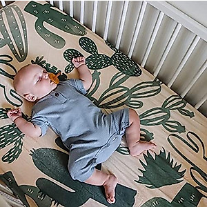 Chippi & Co Cute Arizona Cactus Fitted Bamboo Cotton Crib Sheet for Baby Standard Size Mattress, boy and Girl Unisex Nursery Bedding 52x28x9''