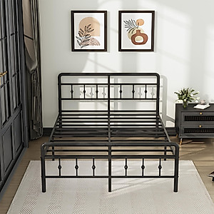 DiaOutro Metal Platform California King Bed Frames with Headboard and Footboard, 16 Inch No Box Spring Needed Heavy Duty Victorian Style Iron-Art Mattress Foundation/Maximum Storage Matte Black DA16