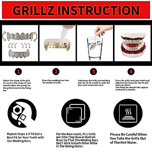 LKV 14K Plated Gold Grillz for Men and Women Gold Grills Teeth All Iced Out CZ Top and Bottom Vampire Mouth Grill with Extra Molding Bars(Gold, Top and Bottom)