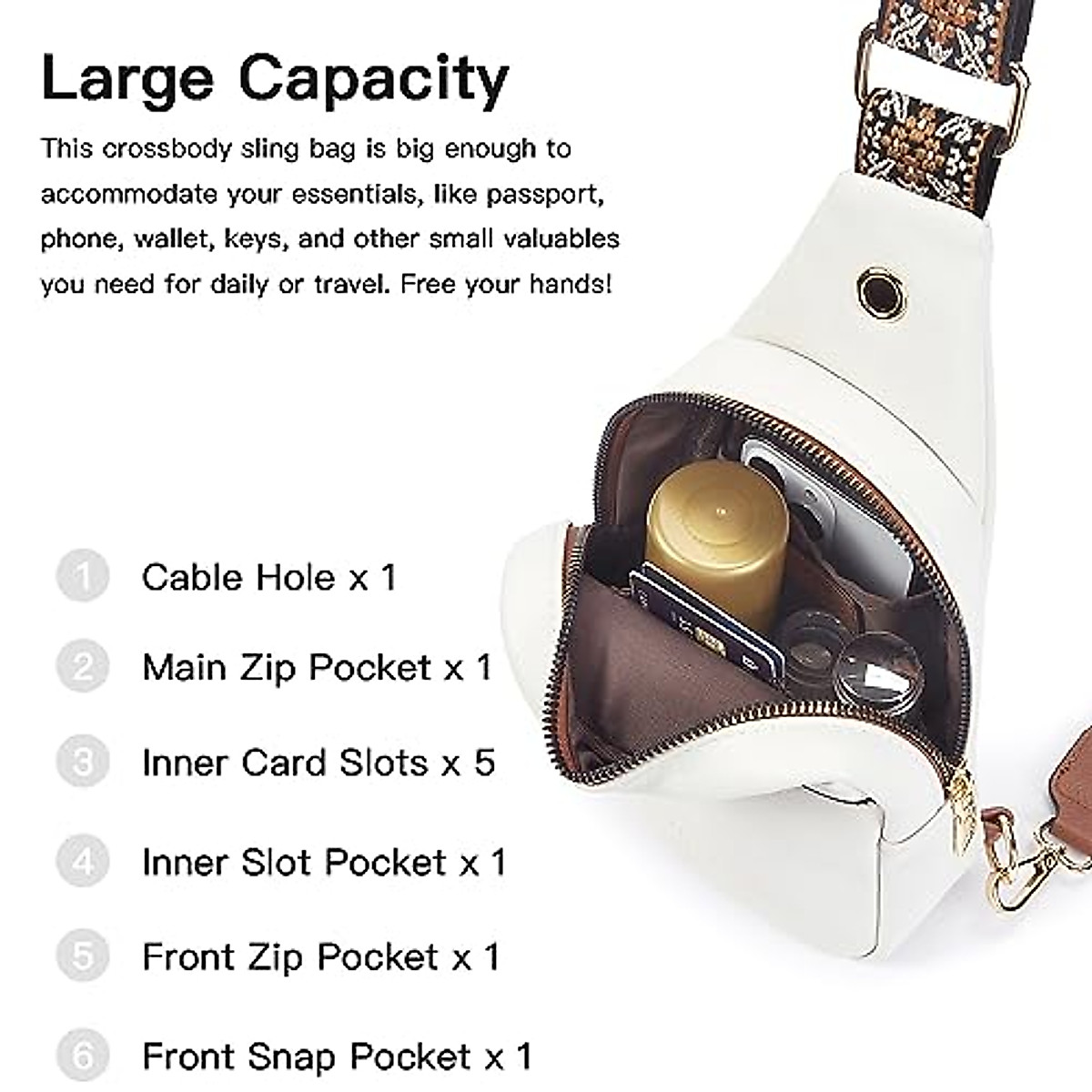 Telena Sling Bag for Women Crossbody Fanny Packs for Women Fashion Chest Bag with Adjustable Strap Beige Brown