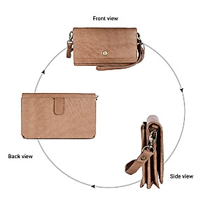 LEDERBUCK Real Leather Smartphone Crossbody Handbag Wristlet Purse Clutch for Women (Nougat)