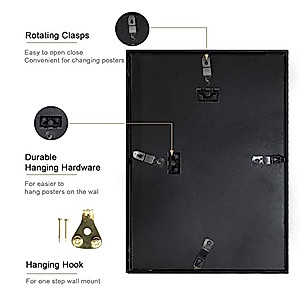 AntNest A4 Aluminum Picture Frame, Acrylic Front, Thin Black Metal Poster Frame for 8.3x11.7 Pictures, Horizontal/Vertical Wall Mount, Wall Hook Included