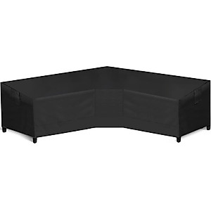 WLEAFJ Patio V-Shaped Sectional Sofa Cover Waterproof, Heavy Duty Outdoor Sectional Couch Cover, Lawn Patio Furniture Cover with Air Vent 89" L (on Each Side) x 33.5" D x 31" H, Black
