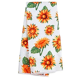 TopNotch Outlet Sunflower Decor - Potholder Towel Linen Set of 4 Pieces Sunflower Design Includes 1 Kitchen Towel 2 Potholders 1 Oven Mitt - Linen Sunflower Set - Kitchen Decor