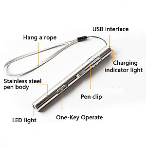 T6 5 Pack Pen Light Flashlight with USB Cable 400 lumens Rechargeable Small Bright Penlight Mini LED Pen Flashlight Pocket Flashlight for Camping Outdoor Work Repair