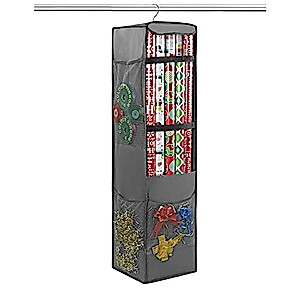 ProPik Holiday Hanging Wrapping Paper Storage Bag Organizer Swivel Hanger 360 Degree Multiple Mesh Pockets And Loops Holds Up To 25 Rolls 40 Inch Plus Space For Ribbons Bows And Gift Wrap (Gray)