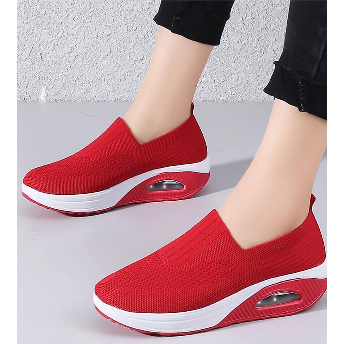 Women Mesh Air Cushion Orthopedic Diabetic Walking Shoes Slip-on Platform Sneakers Breathable Lightweight with Arch Support Wedge Rocker Shoes (Dark Gray,7,Women,7)