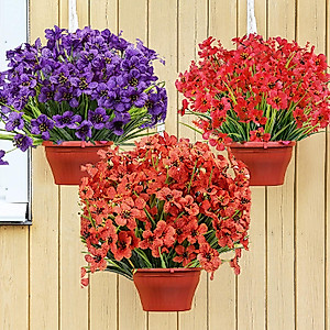 TUBULTHK Upgraded 10 Bundles Artificial Flowers, UV Resistant Fake Flowers No Fade Greenery Faux Plastic Fall Flowers