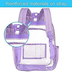 AGSDON Clear Backpack, Heavy Duty Transparent Bookbag, See Through PVC Backpacks for Women - Purple
