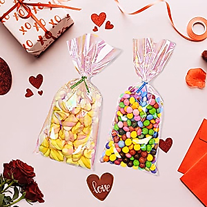 Yotelab Cellophane Treat Bags, 5x11 Inches Iridescent Holographic Cellophane Goodie Bags, Party Favors Bags with Twist Ties,100Pieces