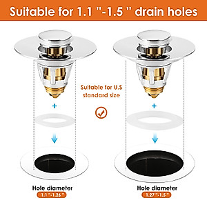 Drifop Universal Bathroom Sink Stopper, Basin Pop-up Sink Drain Strainer, Bathroom Sink Plug with Stainless Steel Hair Catcher for 1.1-1.5 Inch Drain(1 PCS, Silver)