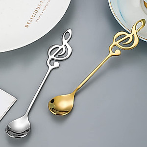 Music Note Spoons for Music Lover Gifts for Women Men Coffee Spoons Set for Coffer Lover Birthday Gifts for Friend Family Stainless Steel Musical Teaspoon Set of 2 (Gold + Silver)