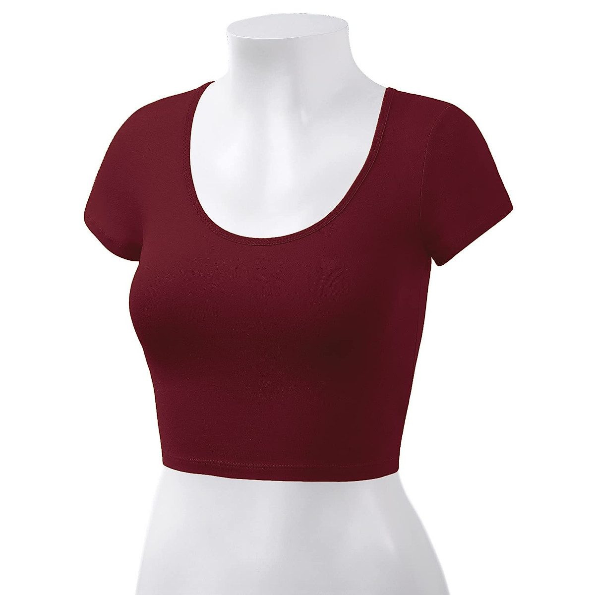 Women's Cotton Basic Scoop Neck Crop Tops Short Sleeve Tops DARKBURGUNDY M
