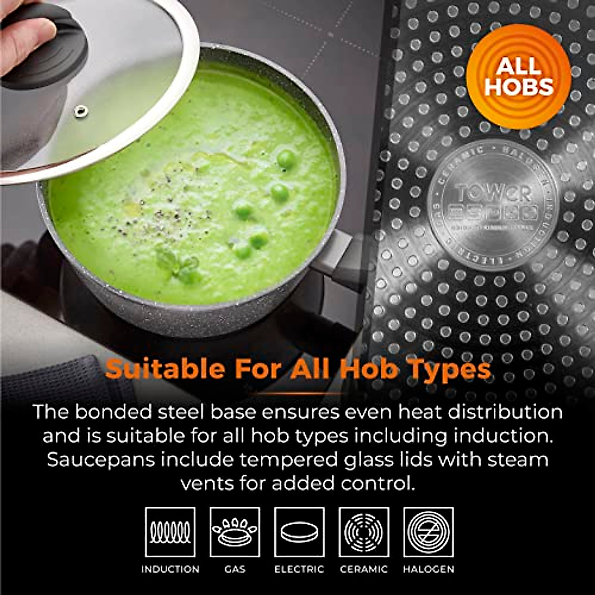 Tower Cerastone Forged Aluminium Pan Set with Easy Clean Non-Stick Ceramic Coating, 5 Piece, Graphite