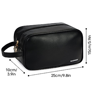 Narwey Vegan Leather Travel Toiletry Bag for Women Traveling Dopp Kit Men Toiletries Bag Cosmetic Makeup Bag Medicine Bag for Traveling (P-Black)