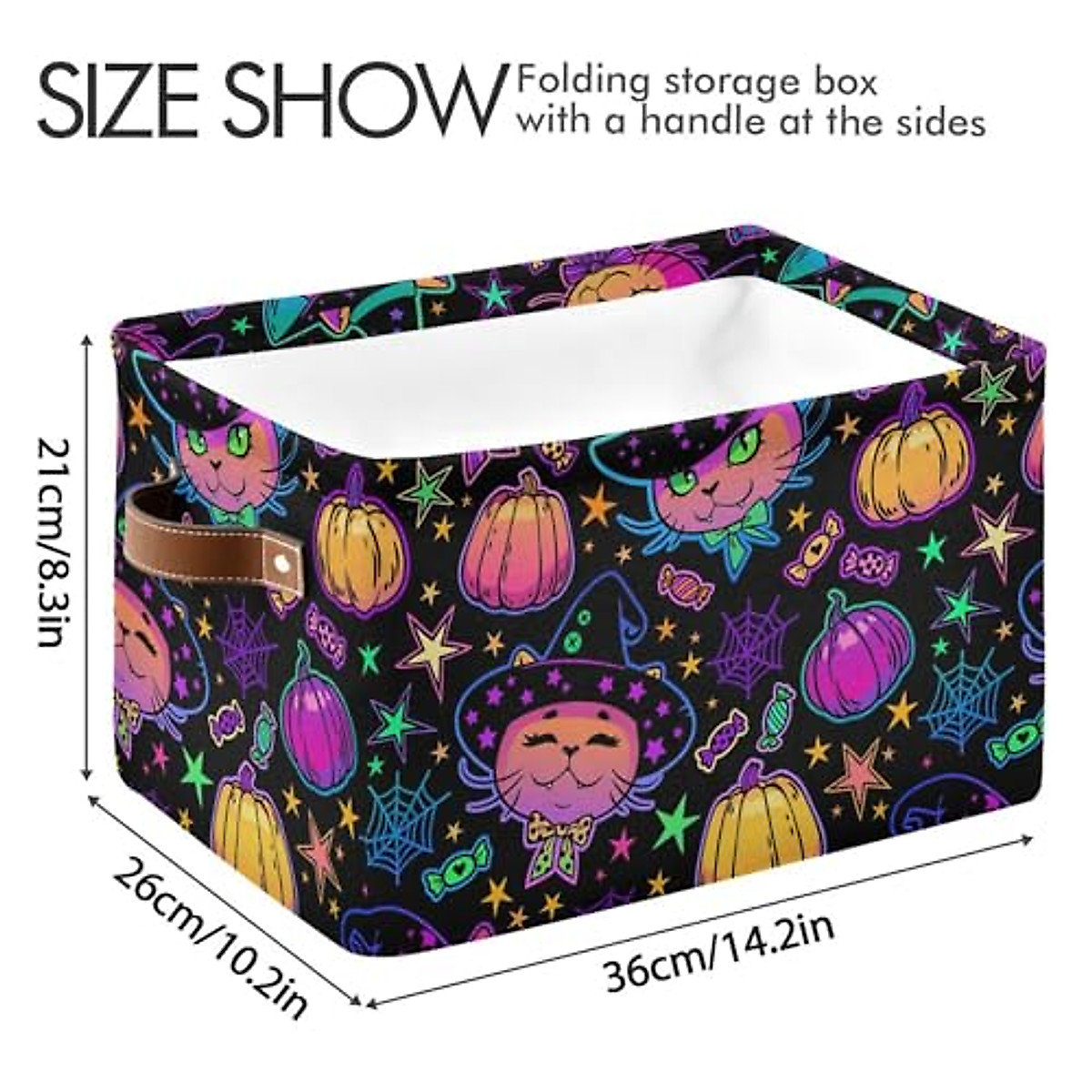 Halloween Black Cat Stars Storage Basket Bins Sturdy Toy Storage Organizer Bins Laundry Basket with Handles for Living Room Clothes Nursery Closet Shelf Playroom,1 pcs