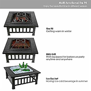 JAHH Fire Pit BBQ Firepit Brazier Square Table Stove Patio Heater Outdoor Garden