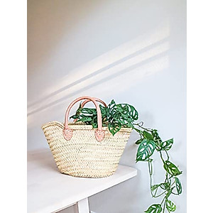 French Market Basket Bag | Handmade Moroccan Seagrass Baskets - Small (14x7) | Wicker Basket for Beach, Laundry, Toy, Blanket, Storage, Baby, or Picnic