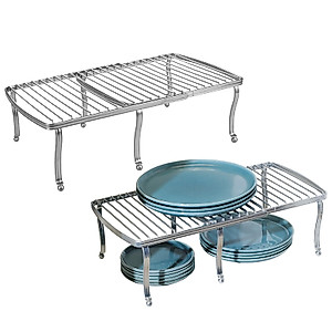 mDesign Expandable Wire Metal Kitchen Cabinet Shelf Rack - Adjustable Pantry, Countertop, Cupboard Shelf Organizer - Dish and Plate Storage Space-Saver, Hyde Collection, 2 Pack/4 Pieces, Silver
