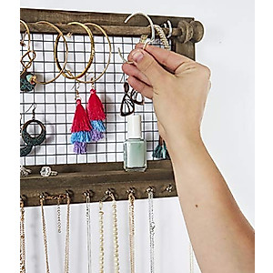 SoCal Buttercup Rustic Jewelry Organizer with Bracelet Rod Wall Mounted - Wooden Wall Mount Holder for Earrings, Necklaces, Bracelets, and Many Other Accessories